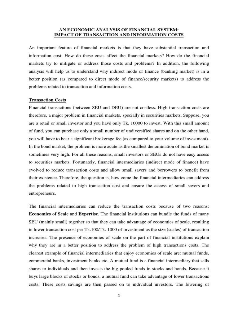 Economic Impact of Transaction Costs | PDF | Adverse Selection | Equity ...