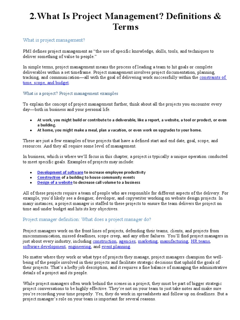 2.what Is Project Management Definitions Terms | PDF | Project ...
