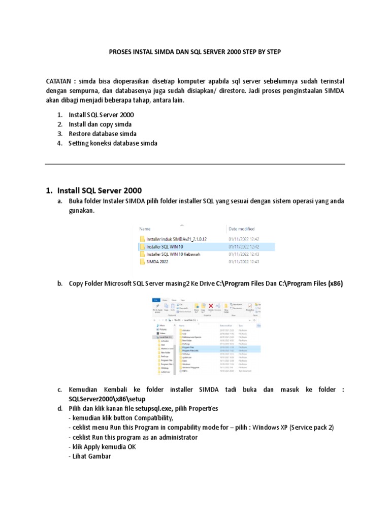 Proses Instal Simda Dan SQL Server 2000 Step by Step | PDF