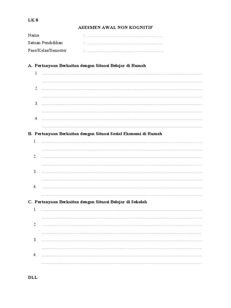 ASESMEN AWAL NON KOGNITIF | PDF