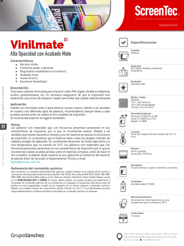 Tinta Vinil Mate para Serigrafía | PDF | Química | Materiales