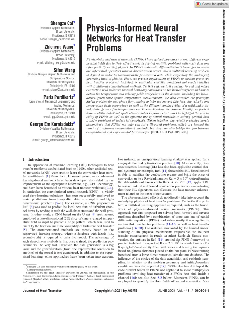 (2021), Cai Et Al., Physics-Informed Neural Networks For Heat Transfer Problems | Download Free ...