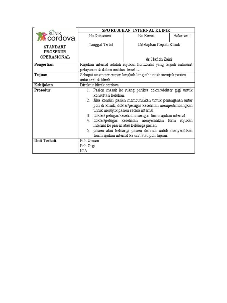 Prosedur Rujukan Internal Klinik | PDF | Sains & Matematika