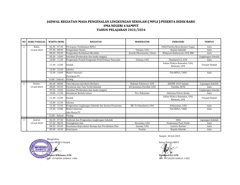 Jadwal MPLS 2023-2024 - Ok | PDF