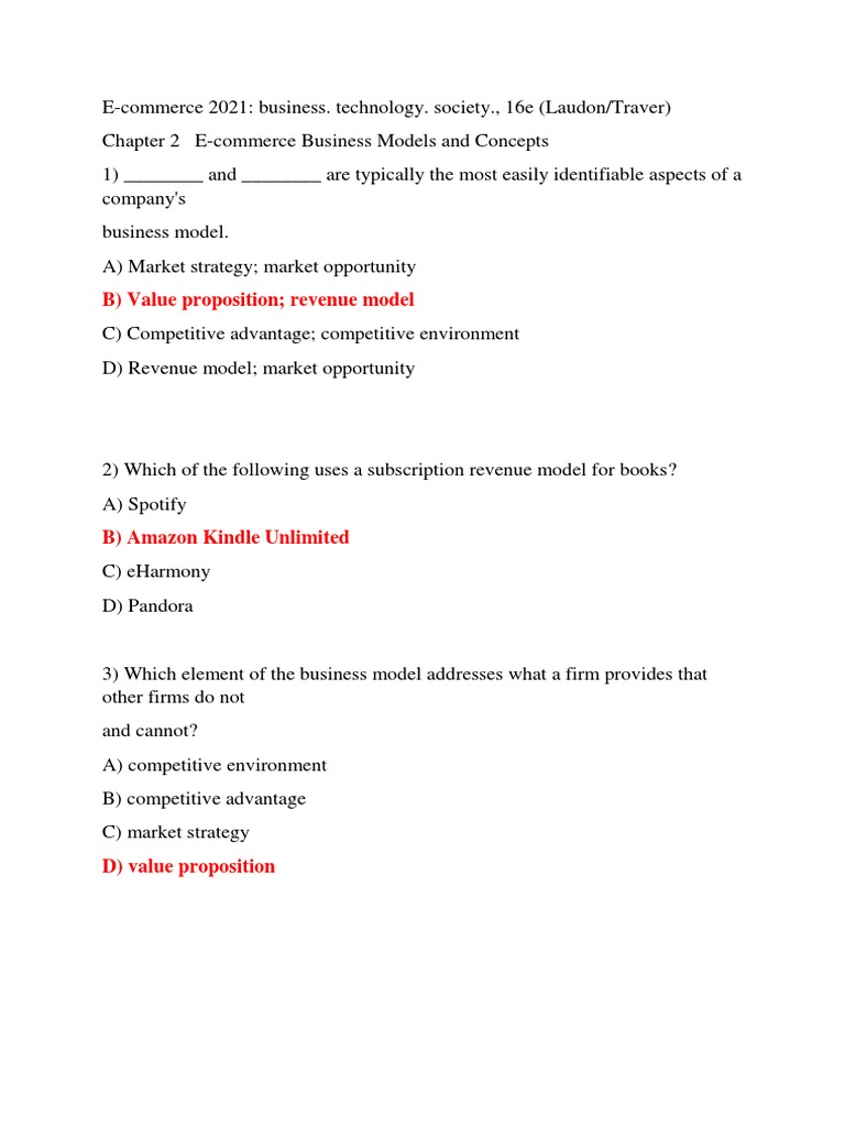 E Business MCQS | PDF | Business Model | Competitive Advantage