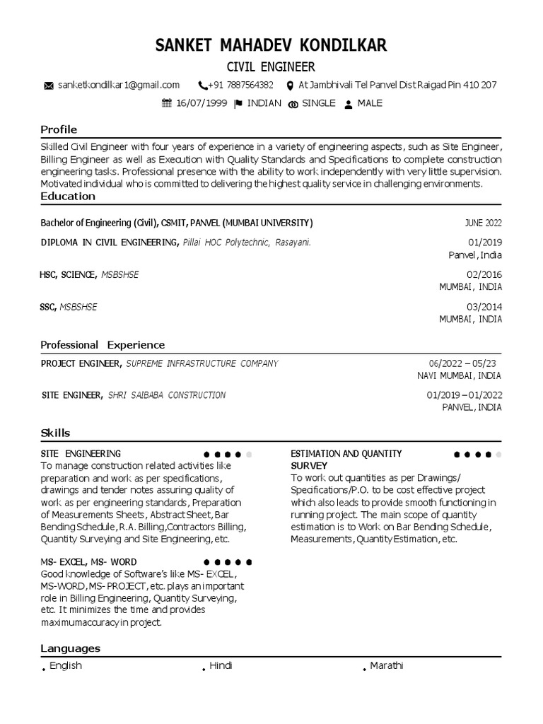 Sanket M Kondilkar Resume | PDF | Engineering