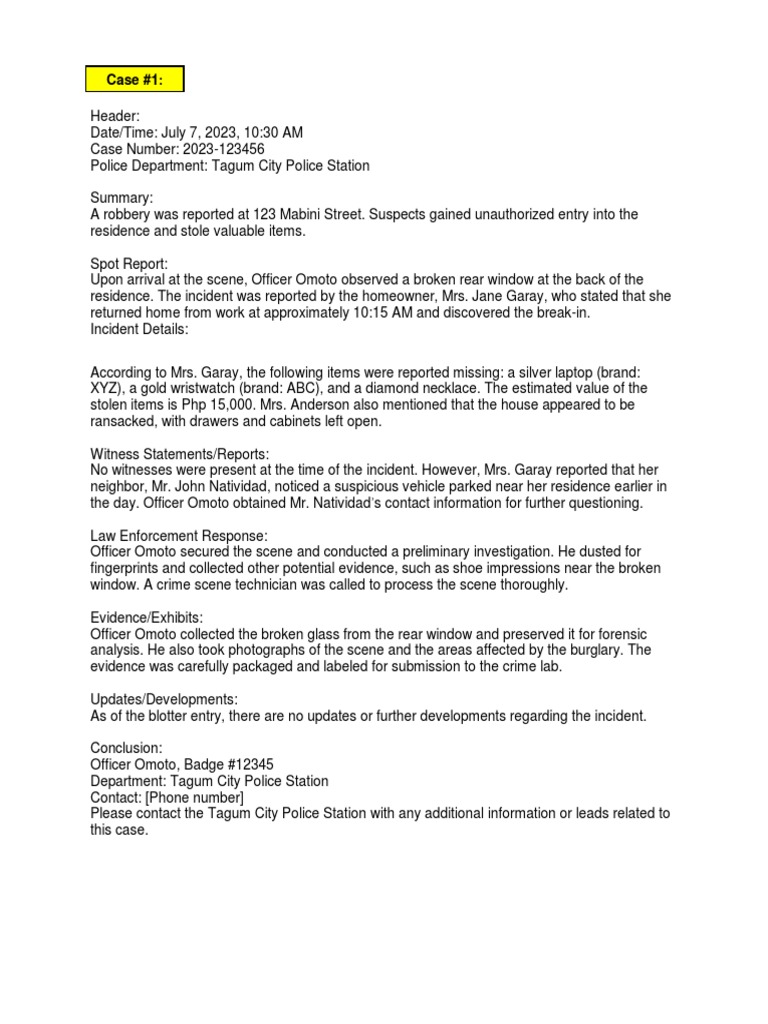 Cases For Police Report | PDF | Police | Crime Scene