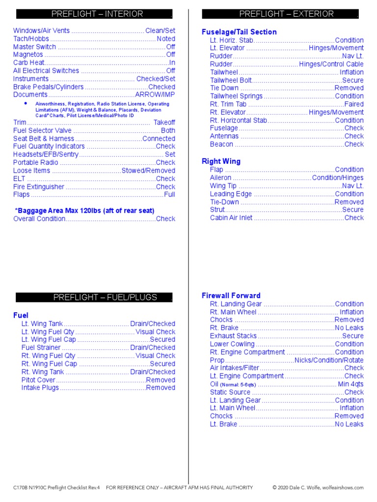 Preflight Checklist C170 Bifold Portrait Pdf Flap Aeronautics