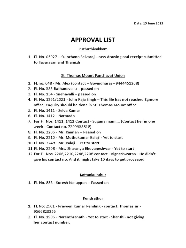 Approval List 1 | PDF
