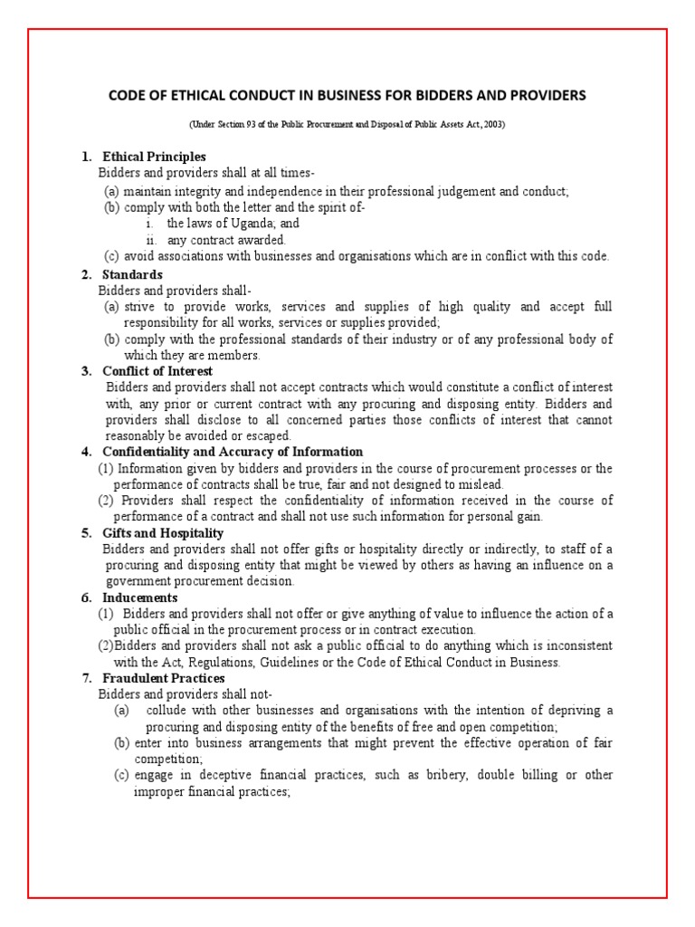 eTHICAL CODE | PDF | Conflict Of Interest | Procurement