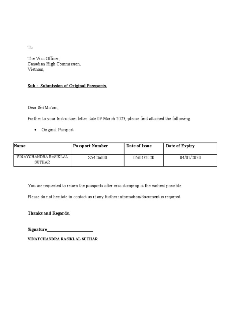 Passport Submission Letter | PDF