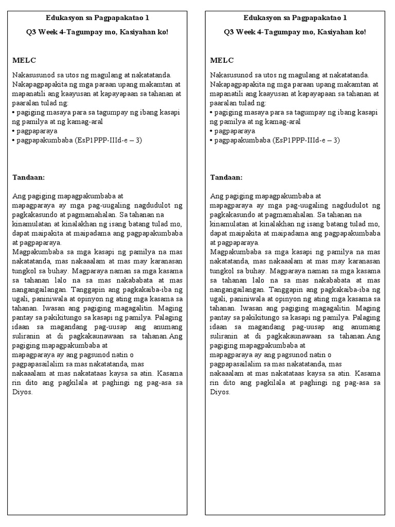 Q3 - EsP Handout Week 4 | PDF