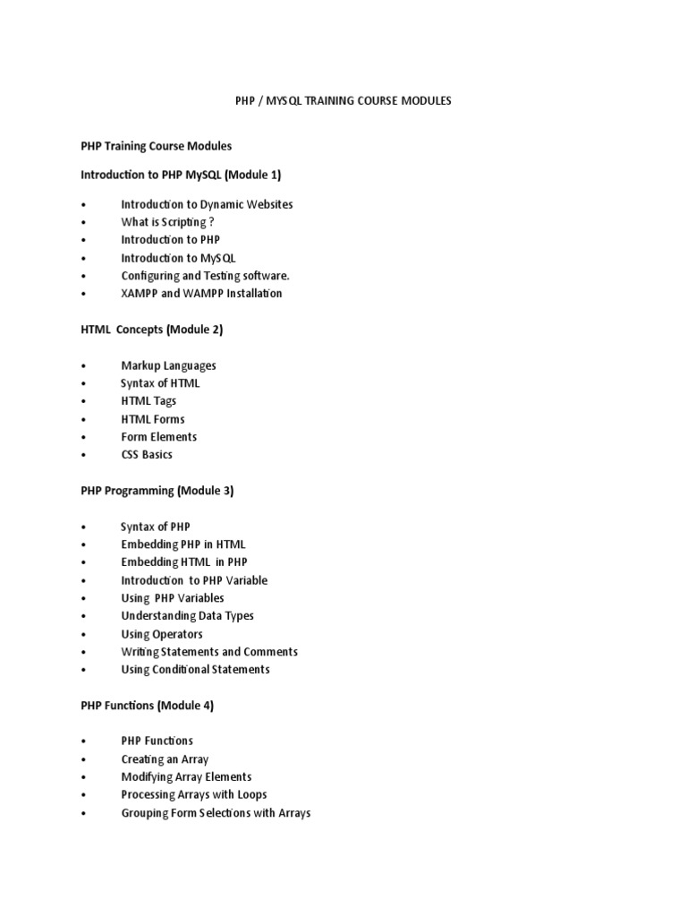 PHP Training Course Modules Ittraininghub | PDF | Php | Databases