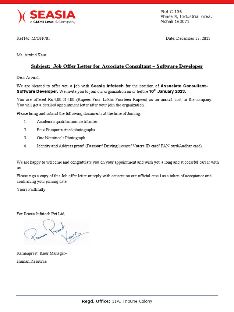 Ms. Mehak-Offer Letter Seasia Infotech | PDF