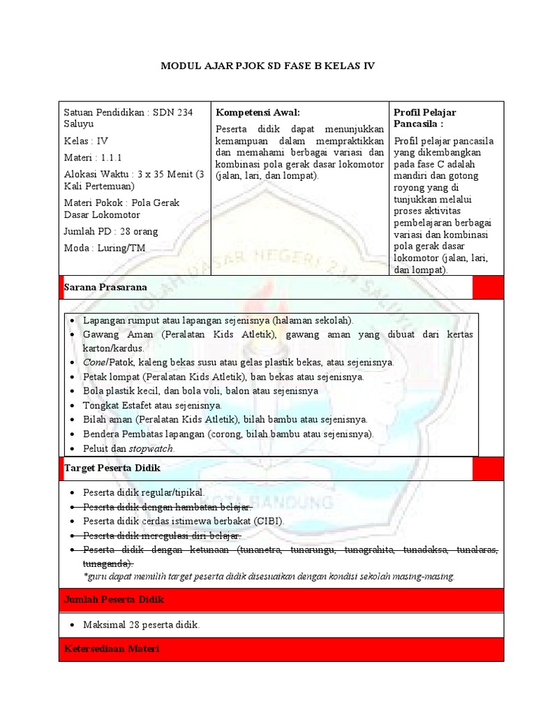 Modul Ajar Pjok Kelas 4 | PDF