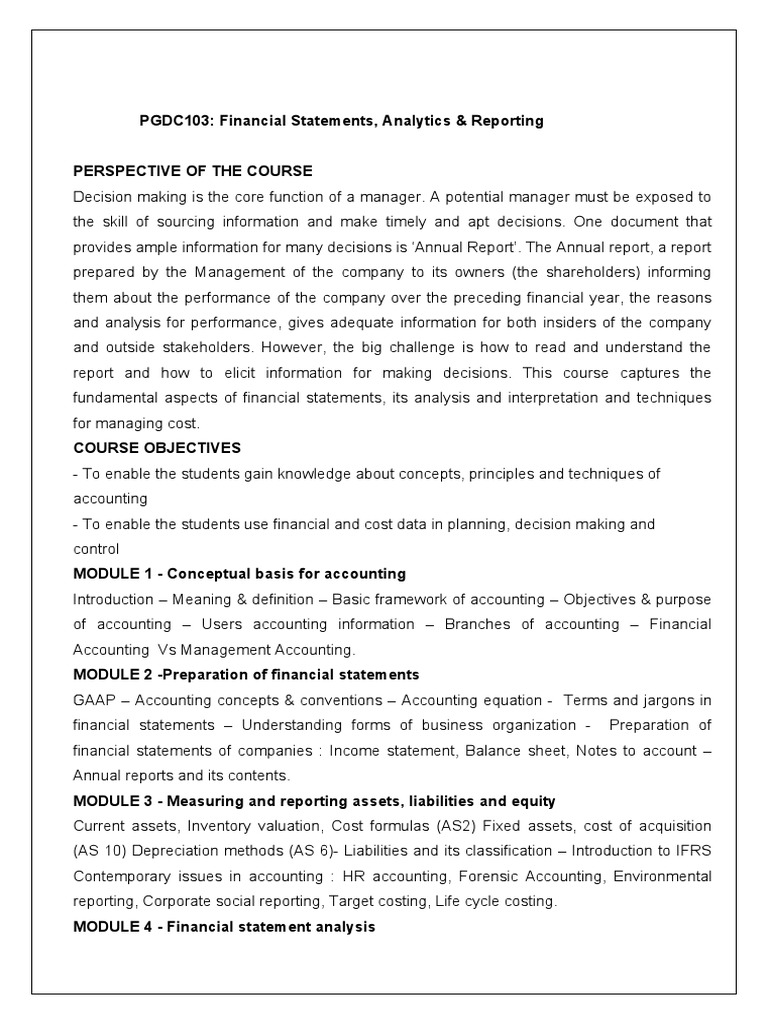 Financial Statements & Analysis Course | PDF | Financial Statement | Accounting