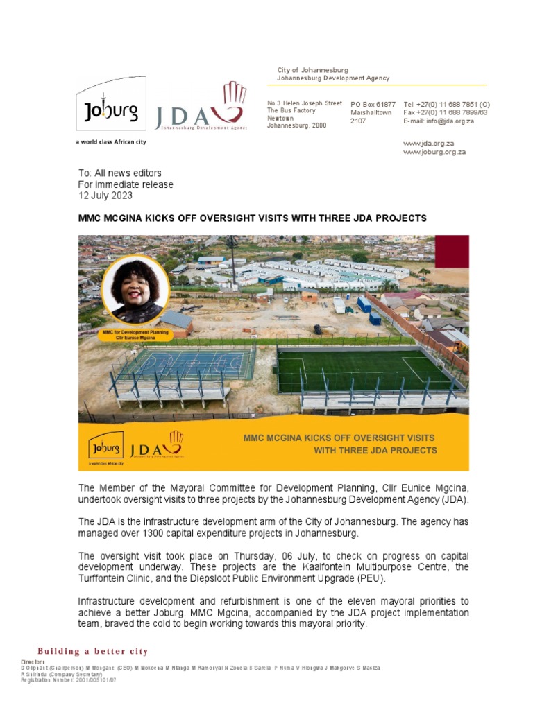 MMC Mcgina Kicks Off Oversight Visits With Three Jda Projects | PDF | Health Care