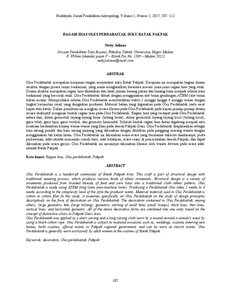 Ragam Hias Oles Perdabaitak Suku Batak Pakpak | PDF