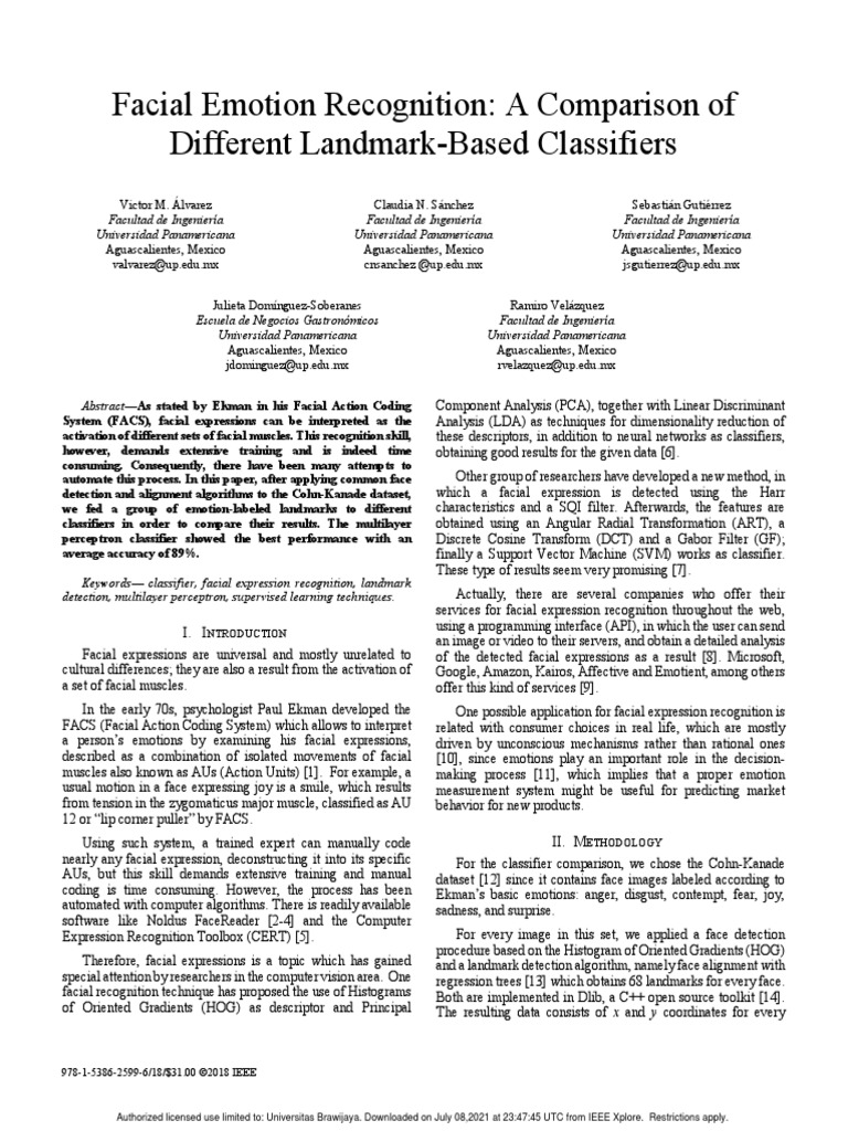 Facial Emotion Recognition A Comparison of | PDF | Artificial Intelligence | Intelligence (AI ...