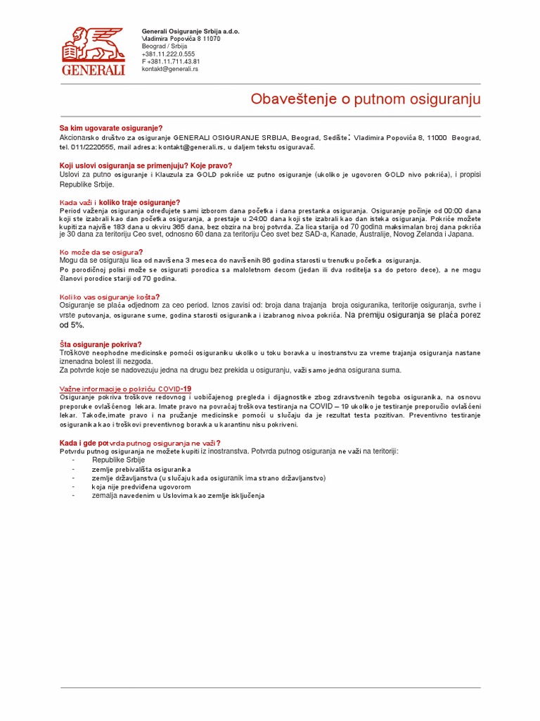 Vazne Informacije Za Ugovaraca Osiguranja Osiguranika GratisHH | PDF