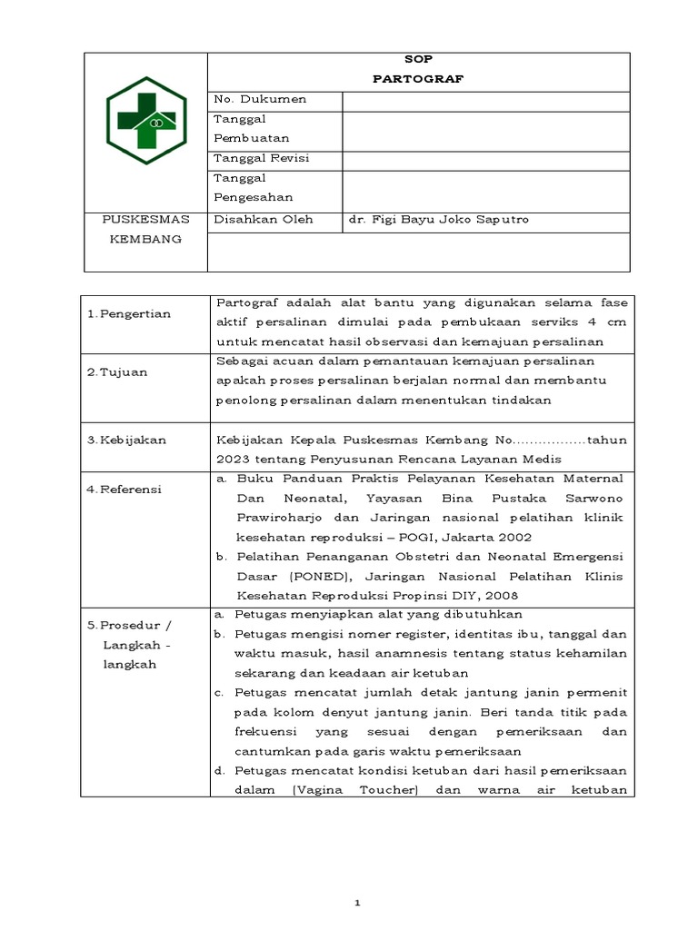 SOP Pengisian Partograf Persalinan | PDF
