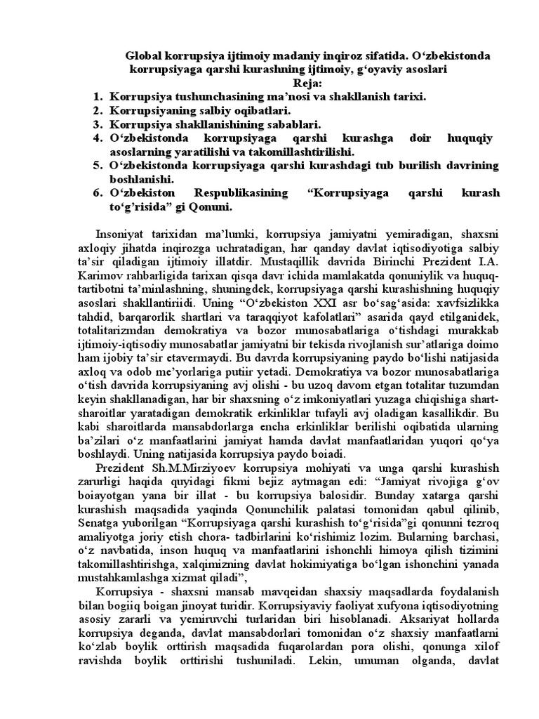 Global Korrupsiya Ijtimoiy Madaniy Inqiroz Sifatida | PDF