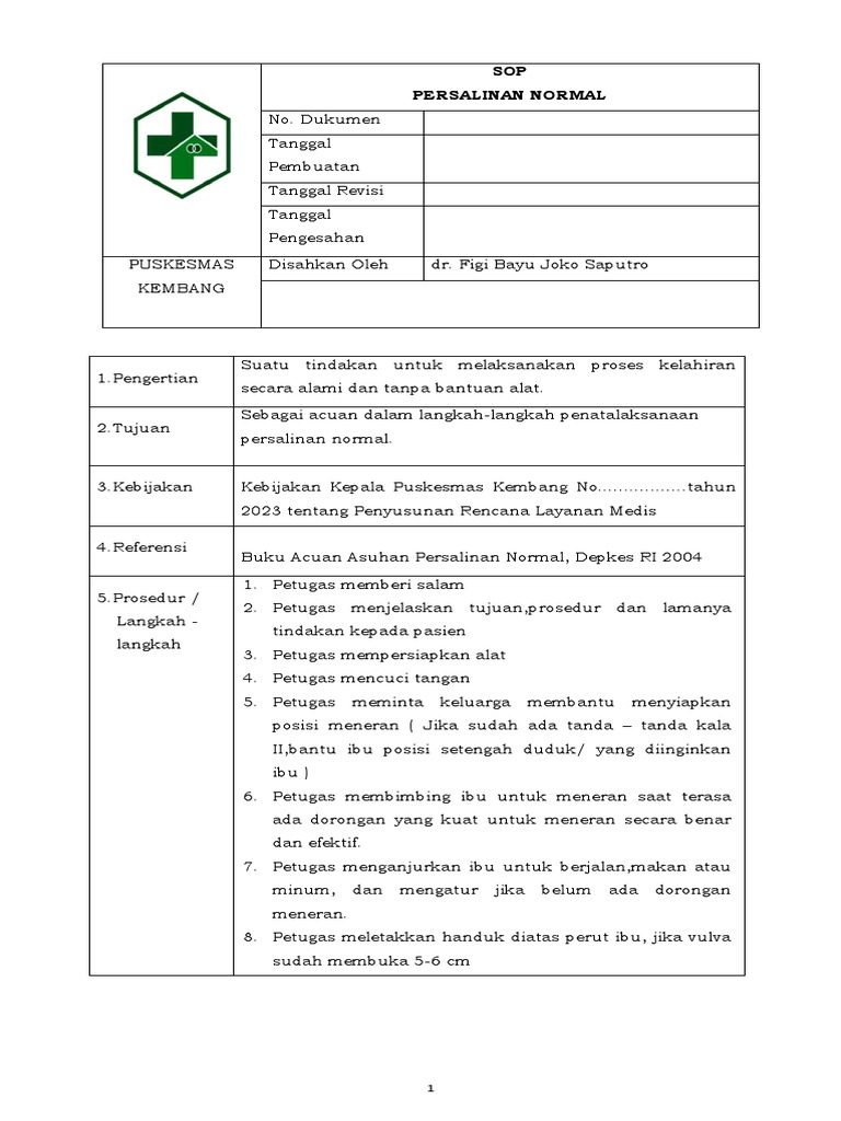 6. SOP Persalinan Normal | PDF