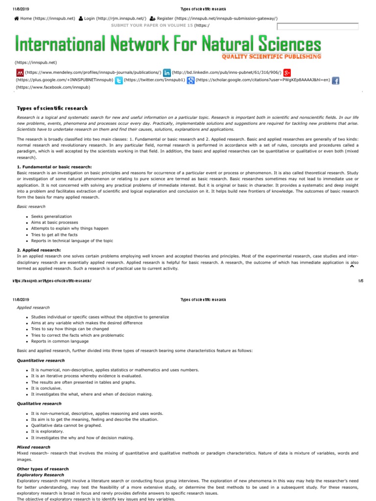Types of Scientific Research | PDF | Science | Scientific Method