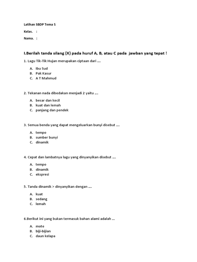 Latihan SBDP Kelas 1-4: Kerajinan Tanah Liat | PDF