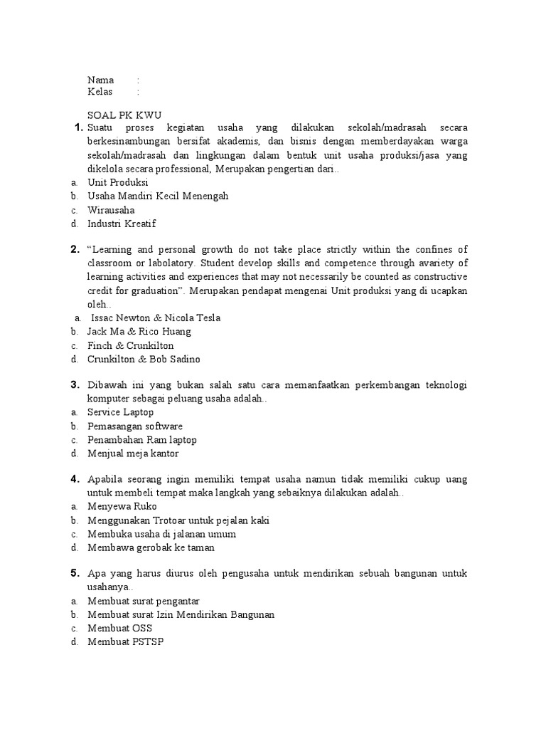 Soal PG PK Kwu | PDF