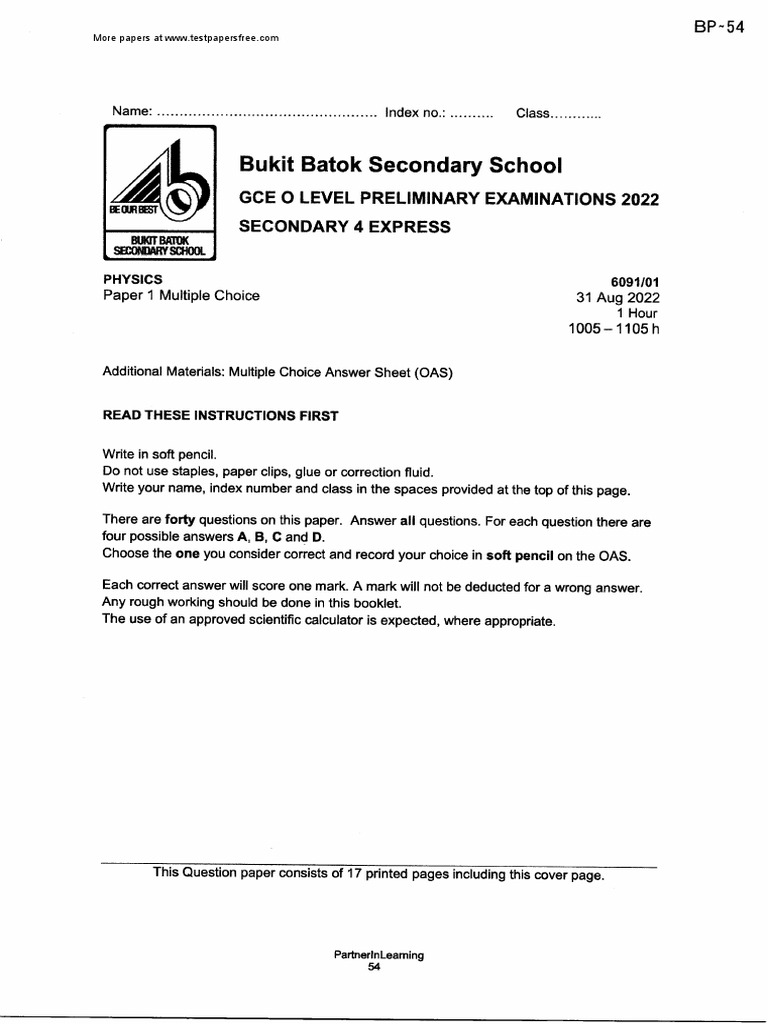 Sec4 2022 Physics Prelims Bukitbatok 230623 002229 | PDF