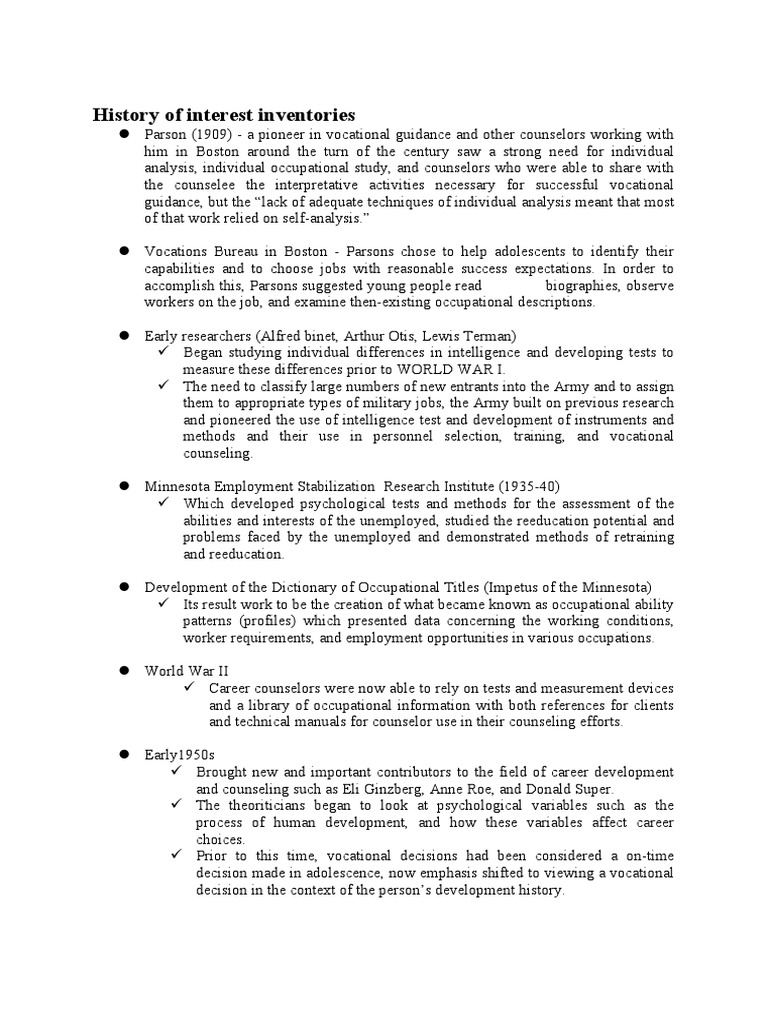 History Interest Inventory | PDF | Counseling Psychology | Cognition