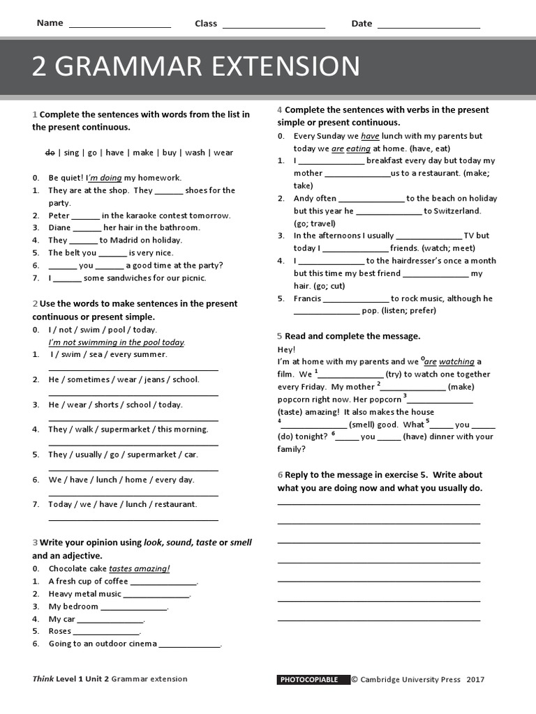 THINK L1 Unit 2 Grammar extension | PDF | Lunch | Linguistics