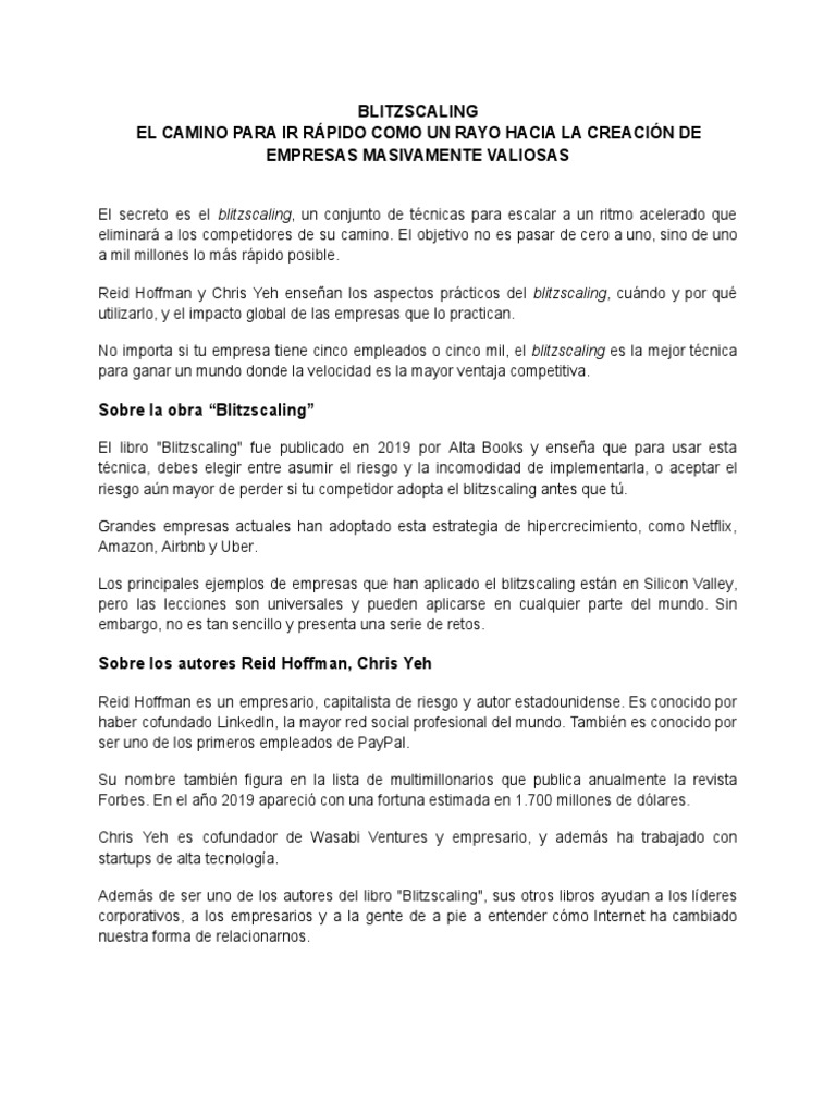 BLITZSCALING | PDF | Empresa de inicio | Pequeñas empresas y emprendedores