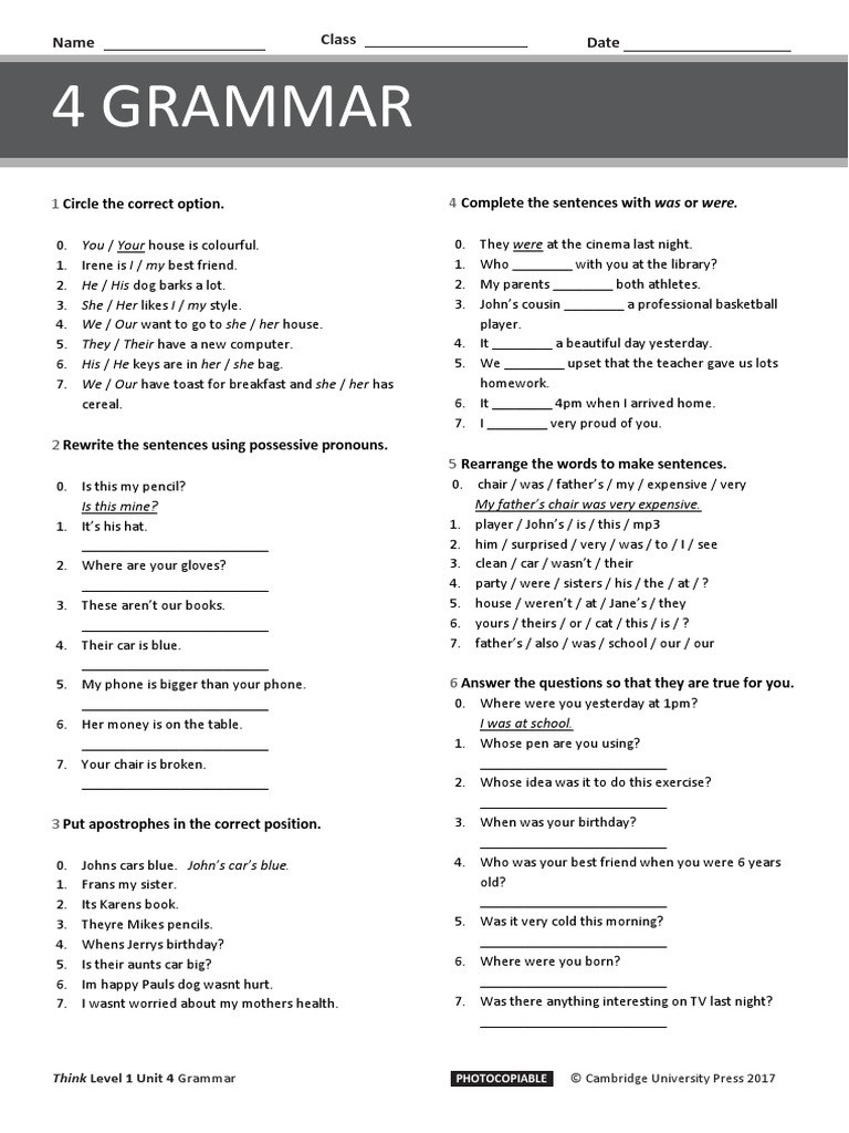 THINK L1 Unit 4 Grammar | Download Free PDF | Linguistics