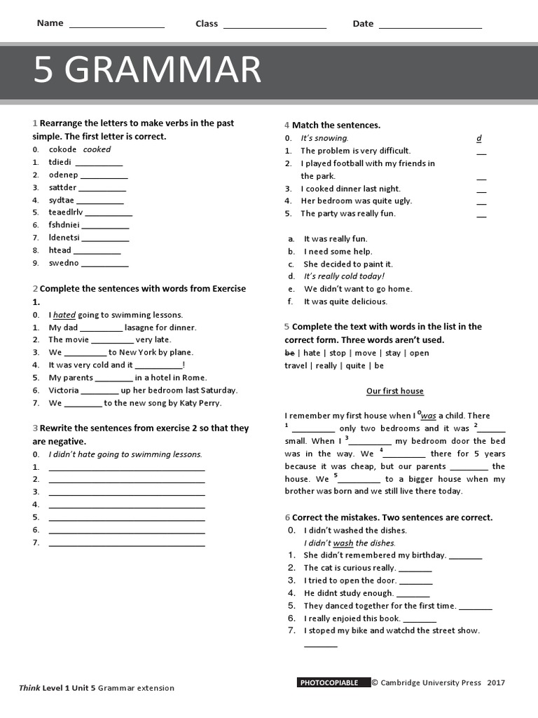 THINK L1 Unit 5 Grammar Extension | PDF | Linguistics | Grammar