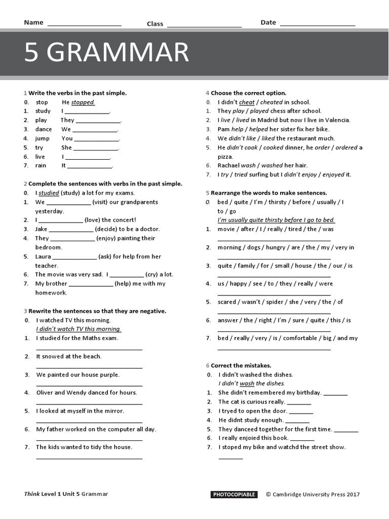 THINK L1 Unit 5 Grammar | PDF