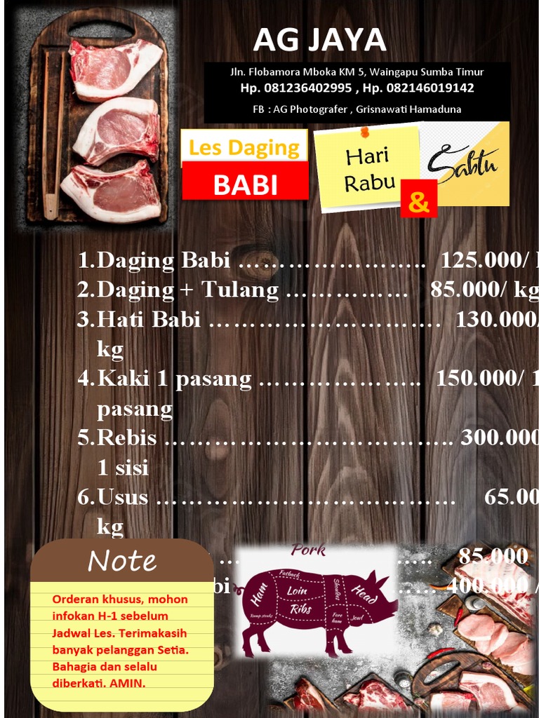 Harga Produk Daging Babi AG Jaya Farm | PDF