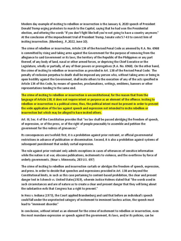Inciting To Rebellion or Insurrection | PDF | Justice | Crime & Violence
