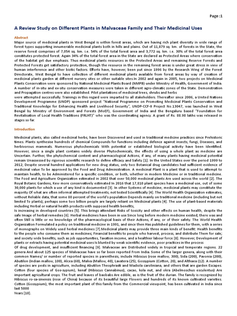 malvaceae family medicinal plants | PDF | Flowers | Leaf