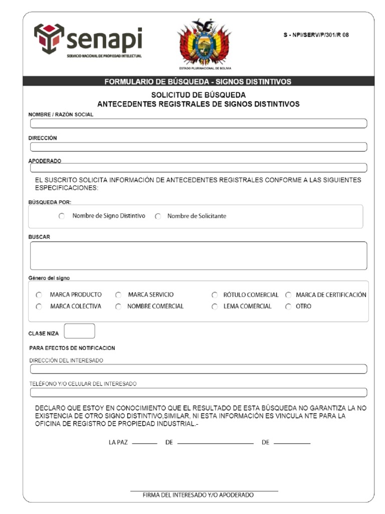 Formulario de Senapi | PDF