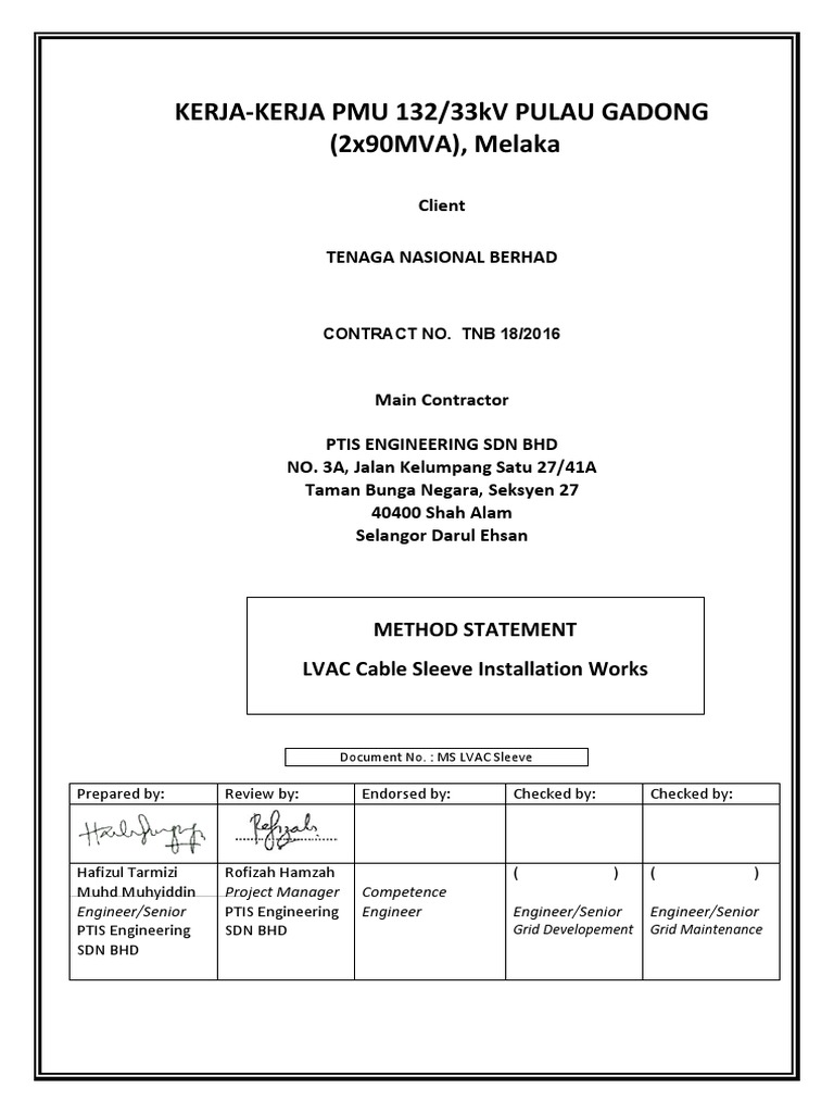 MS - LVAC Cable Sleve Installation Works | PDF | High Voltage | Personal Protective Equipment