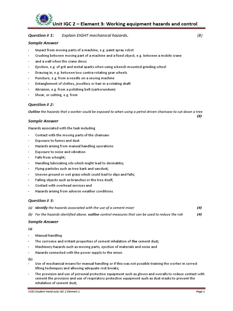 Element 3 Answer | PDF | Personal Protective Equipment | Machines
