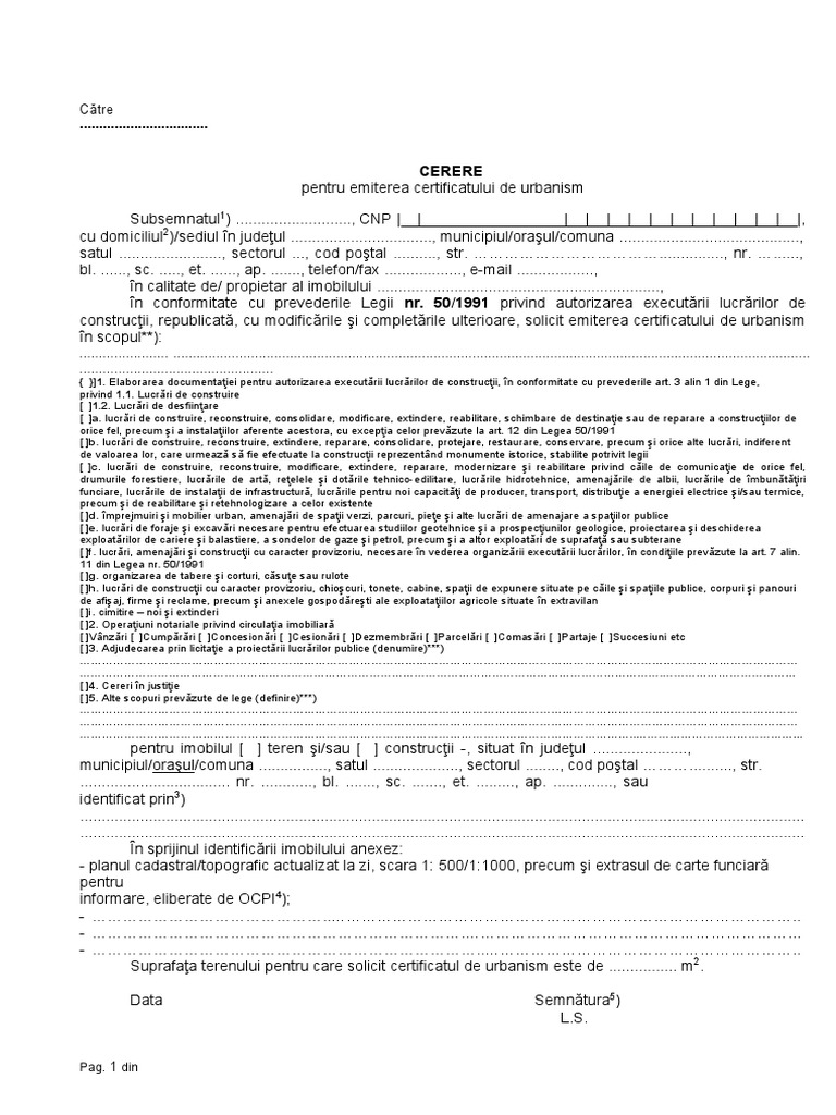 Cerere Certificat Urbanism | PDF
