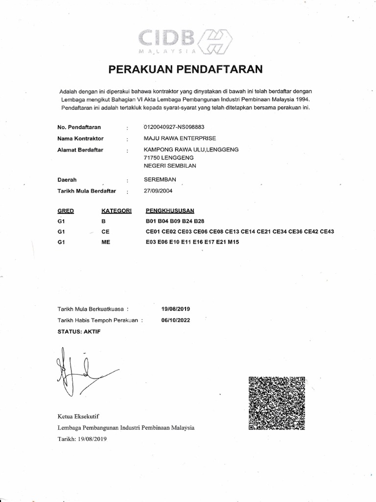 Sijil Dftar Cidb | PDF