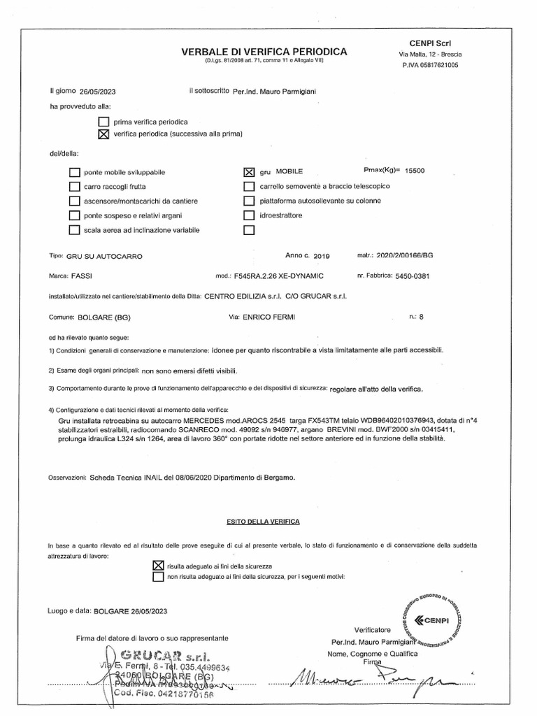 F545 Verifica Periodica Gru 26.05.2023 | PDF