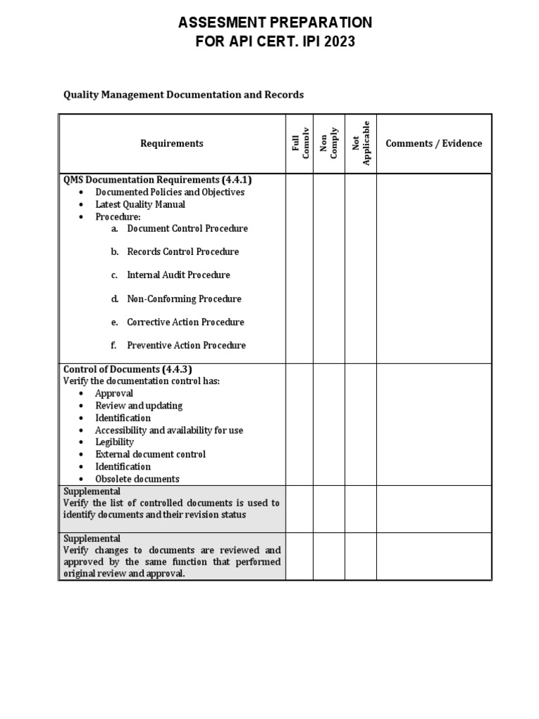 Internal Audit Checksheet 2014 (API 9th Ed) | PDF | Verification And ...