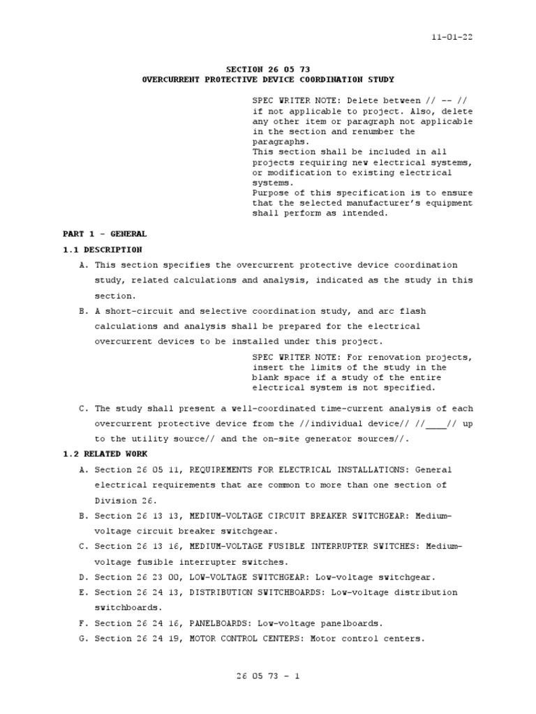 SECTION 26 05 73 Overcurrent Protective Device Coordination Study | PDF | Fuse (Electrical ...