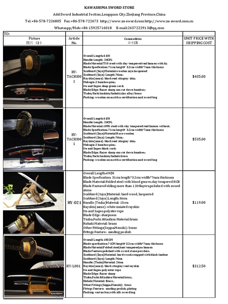 Handed Samurai Katana Sword Catalogue | PDF | Sword | Tools
