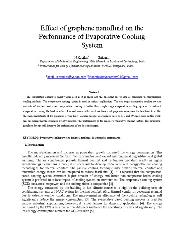 Graphene Nanofluid in Evaporative Cooling | PDF | Air Conditioning ...